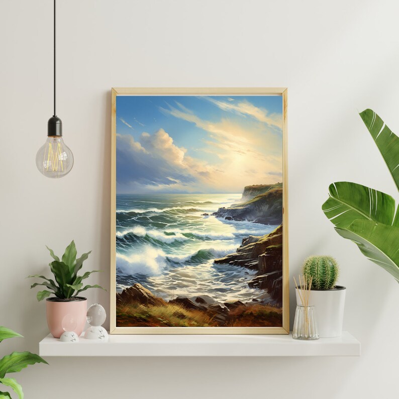 Majestic Shores: Romantic Cliffside Vista Wall Art Printable Wall Art ...