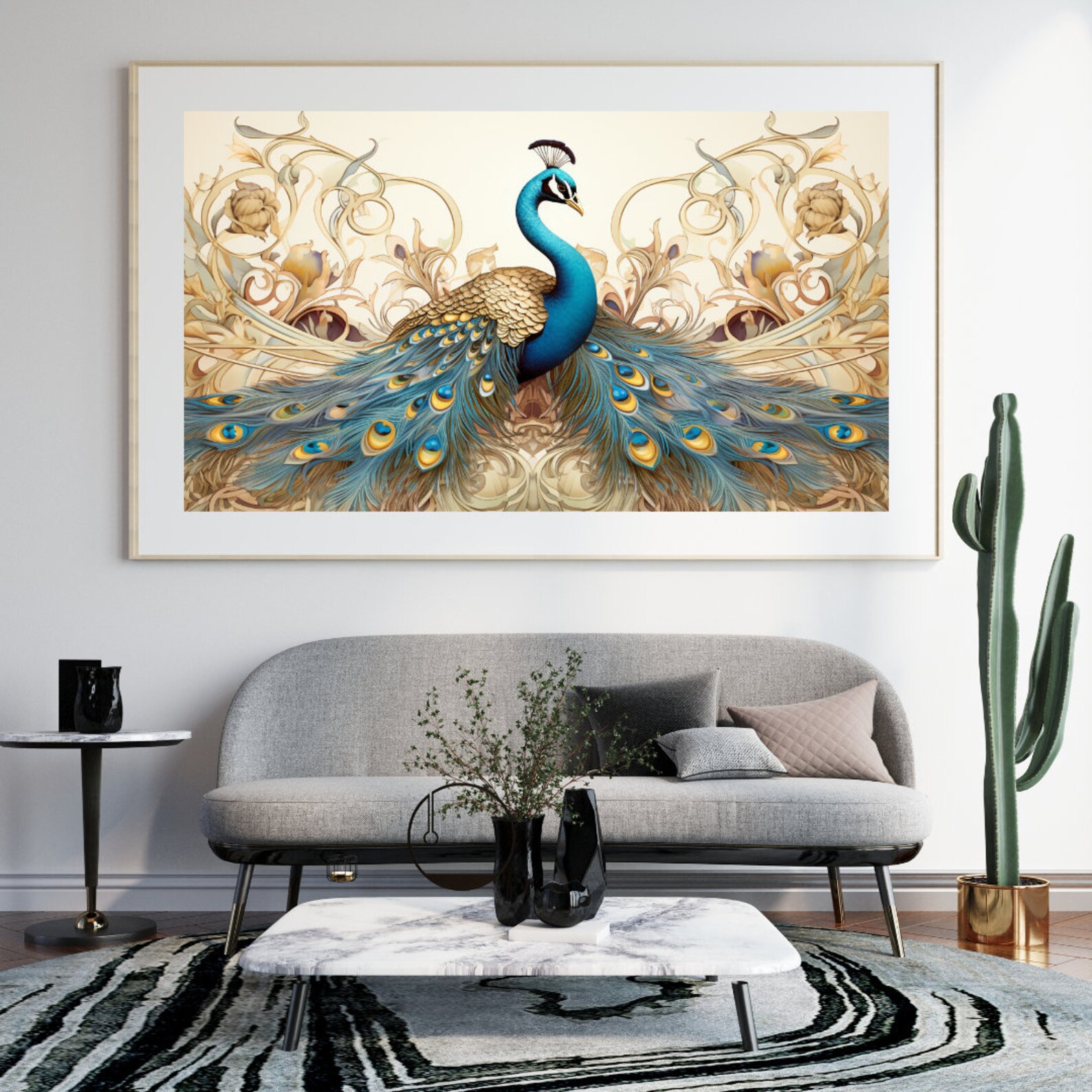 Majestic Splendor: Art Nouveau Peacock Illustration Wall Art Printable ...