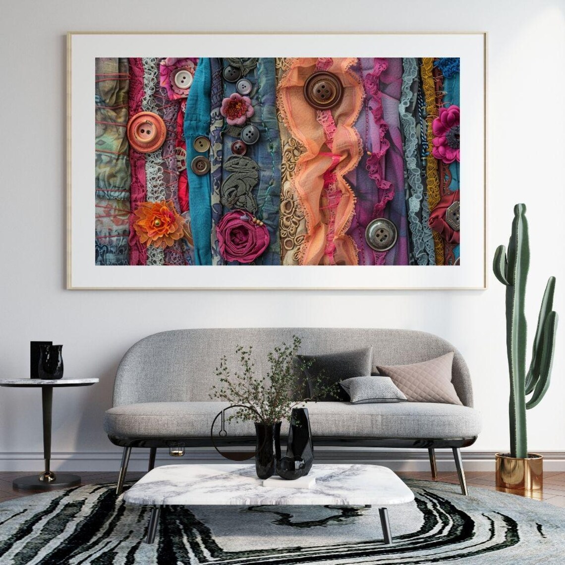Textile Harmony: A Boho Fabric Collage | Wall Art | Printable Wall Art ...
