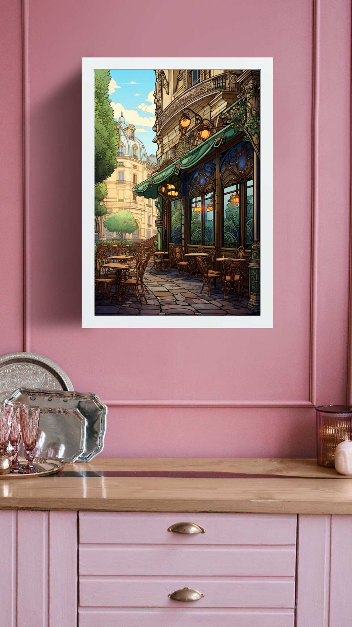 Romantic Retreat: Art Nouveau Wall Art of a Paris Café | Wall Art ...