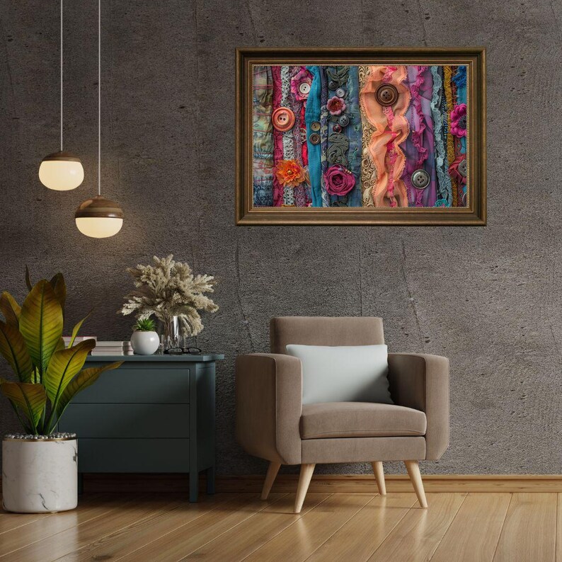 Textile Harmony: A Boho Fabric Collage | Wall Art | Printable Wall Art ...