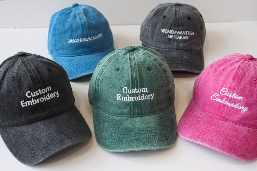 Embroidered Vintage Washed Hat, Personalized Dad Hat, Embroidered Logo ...