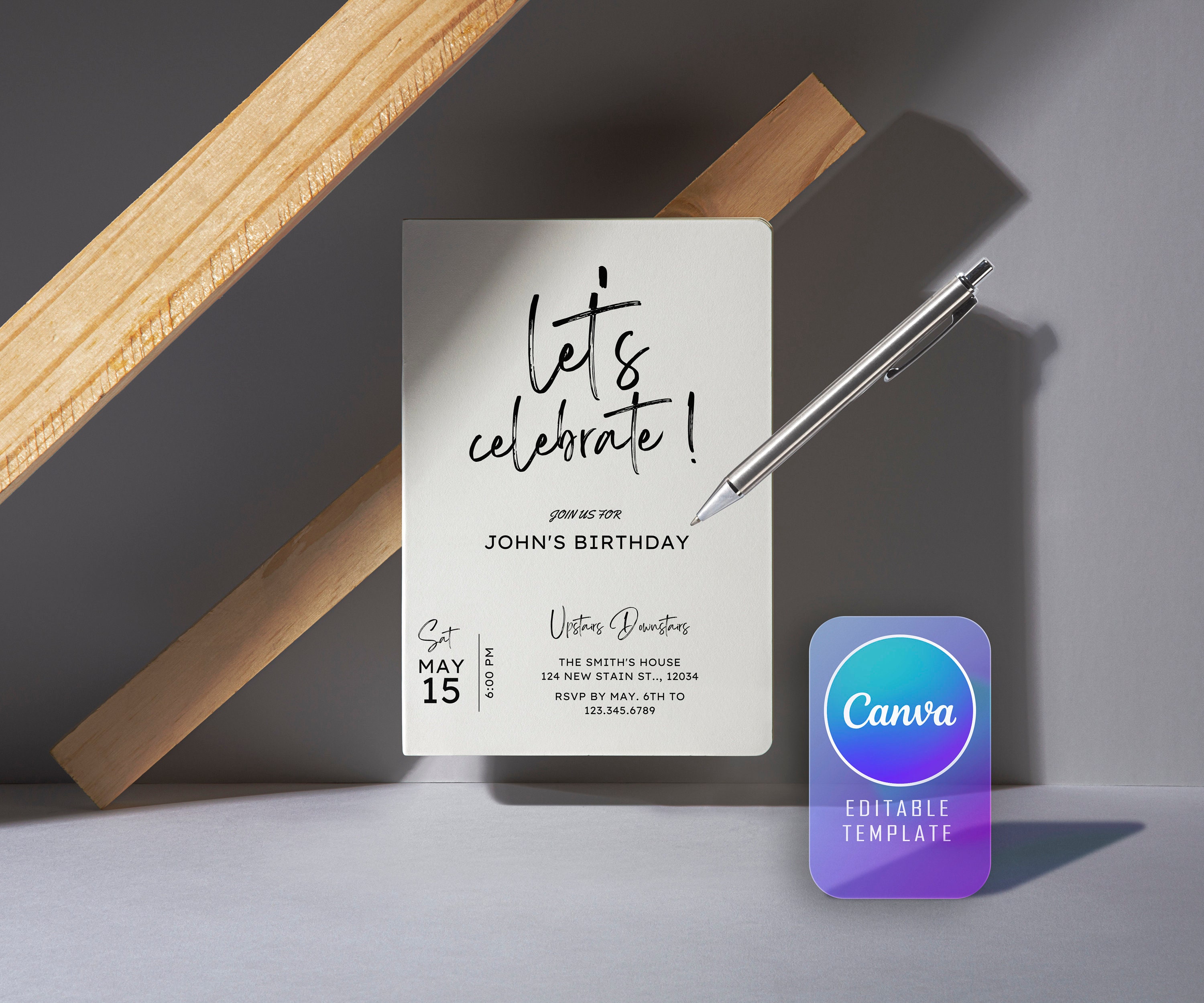 Editable Modern Birthday Invitation Canva Template Modern Party ...