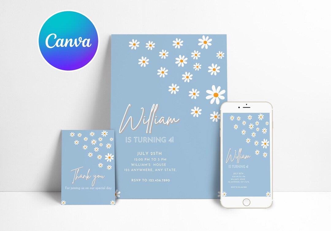 Editable Retro Daisy Birthday Party Invitation Template - Etsy