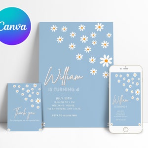 Editable Retro Daisy Birthday Party Invitation Template - Etsy