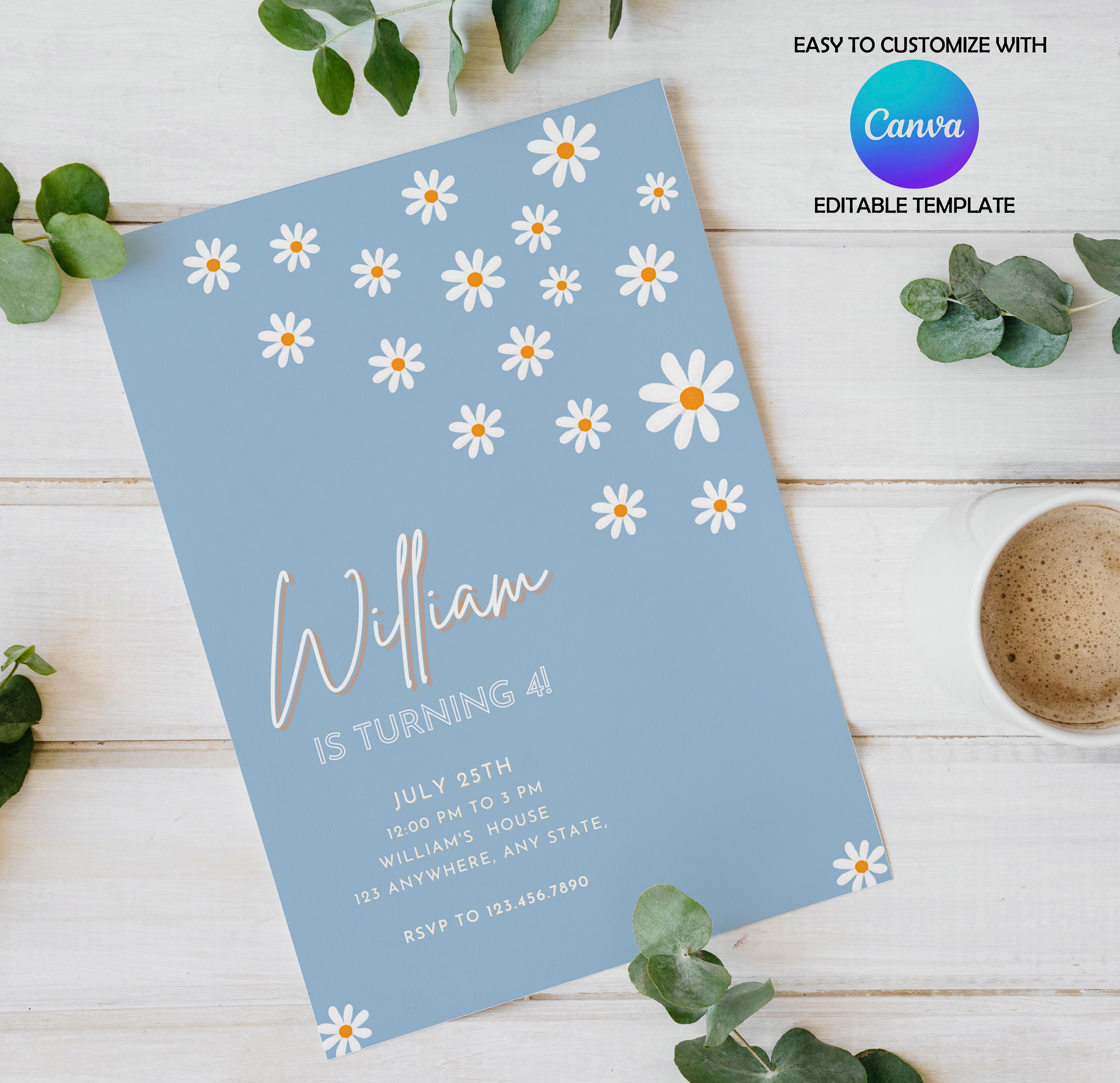 Editable Retro Daisy Birthday Party Invitation Template - Etsy