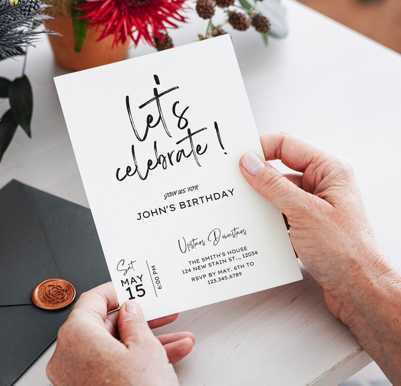 Editable Modern Birthday Invitation Canva Template Modern - Etsy