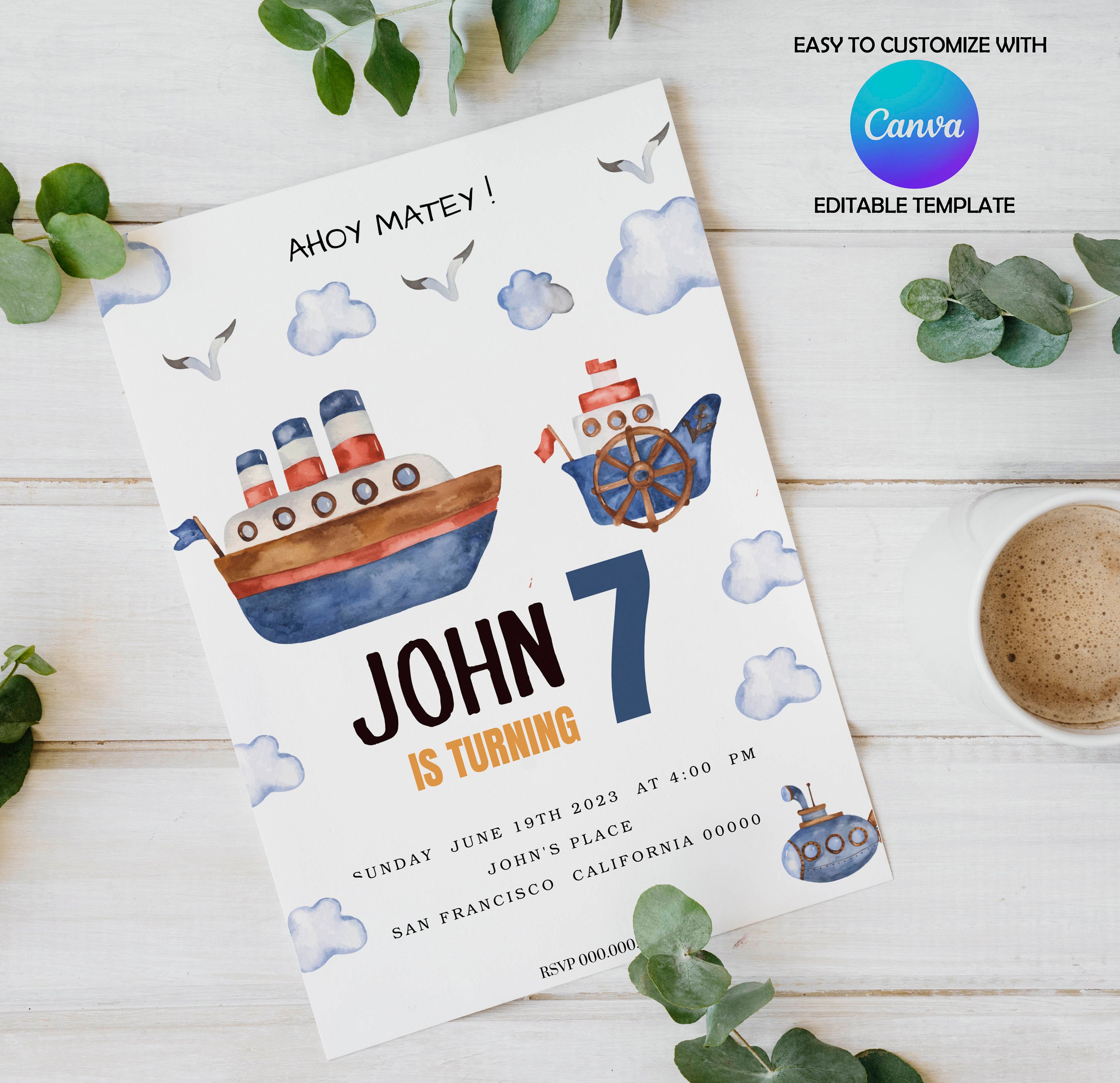 Editable Kids Birthday Invitation Canva Template Kids Party Invitation ...