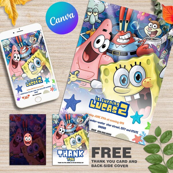 Spongebob Digital Invite - Etsy
