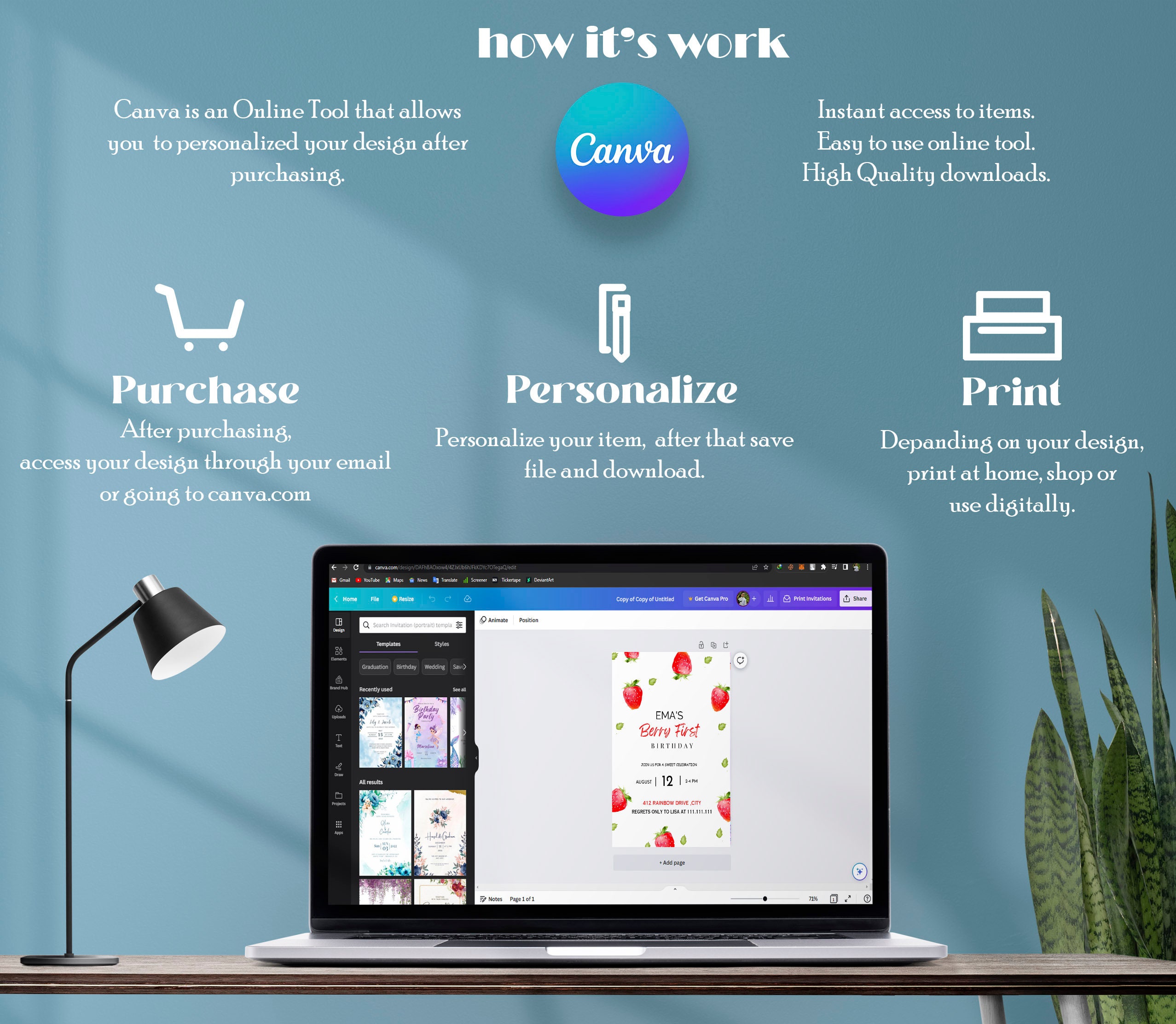 Editable Kids Birthday Invitation Canva Template Kids Party Invitation ...