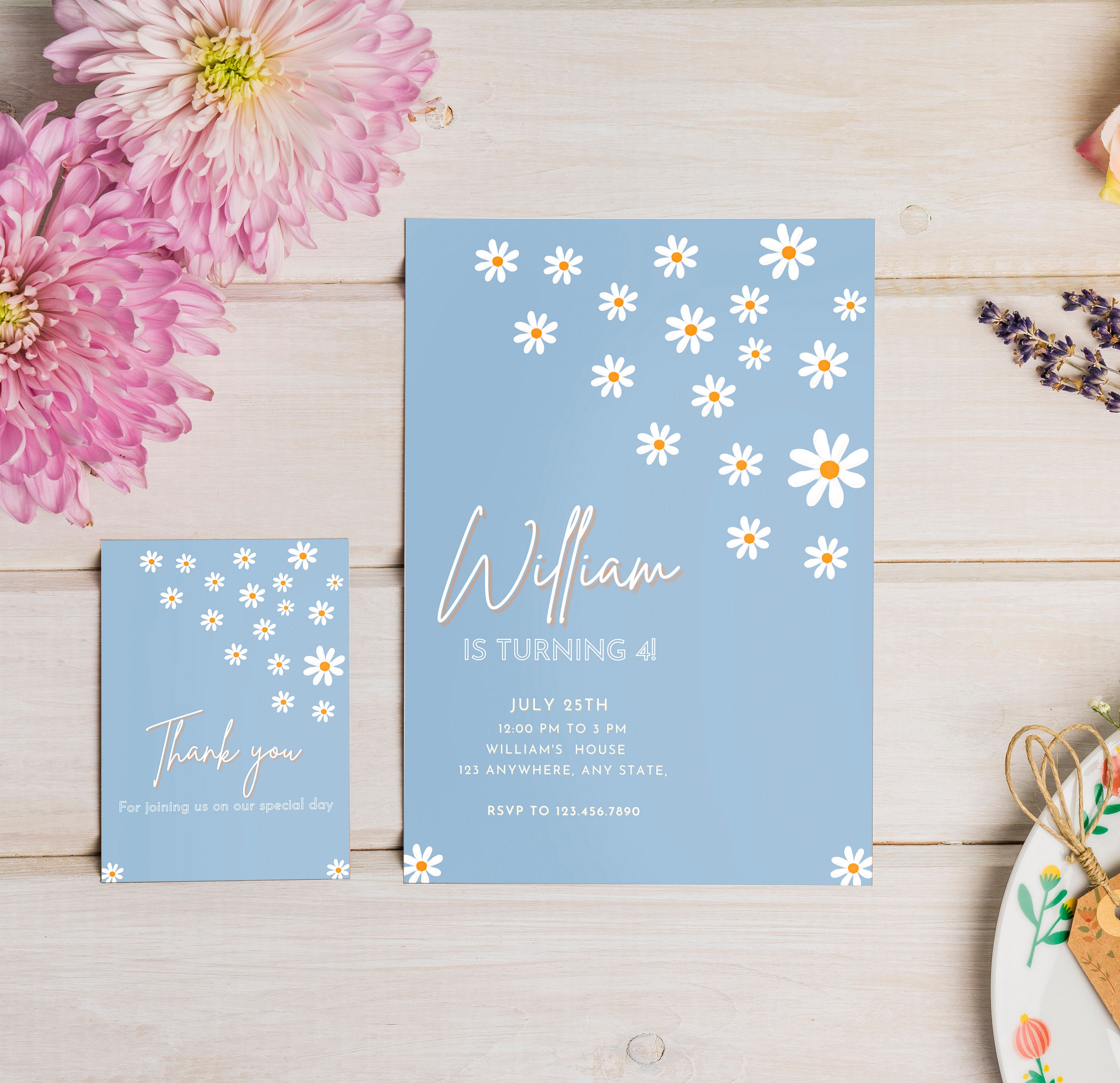 Editable Retro Daisy Birthday Party Invitation Template - Etsy