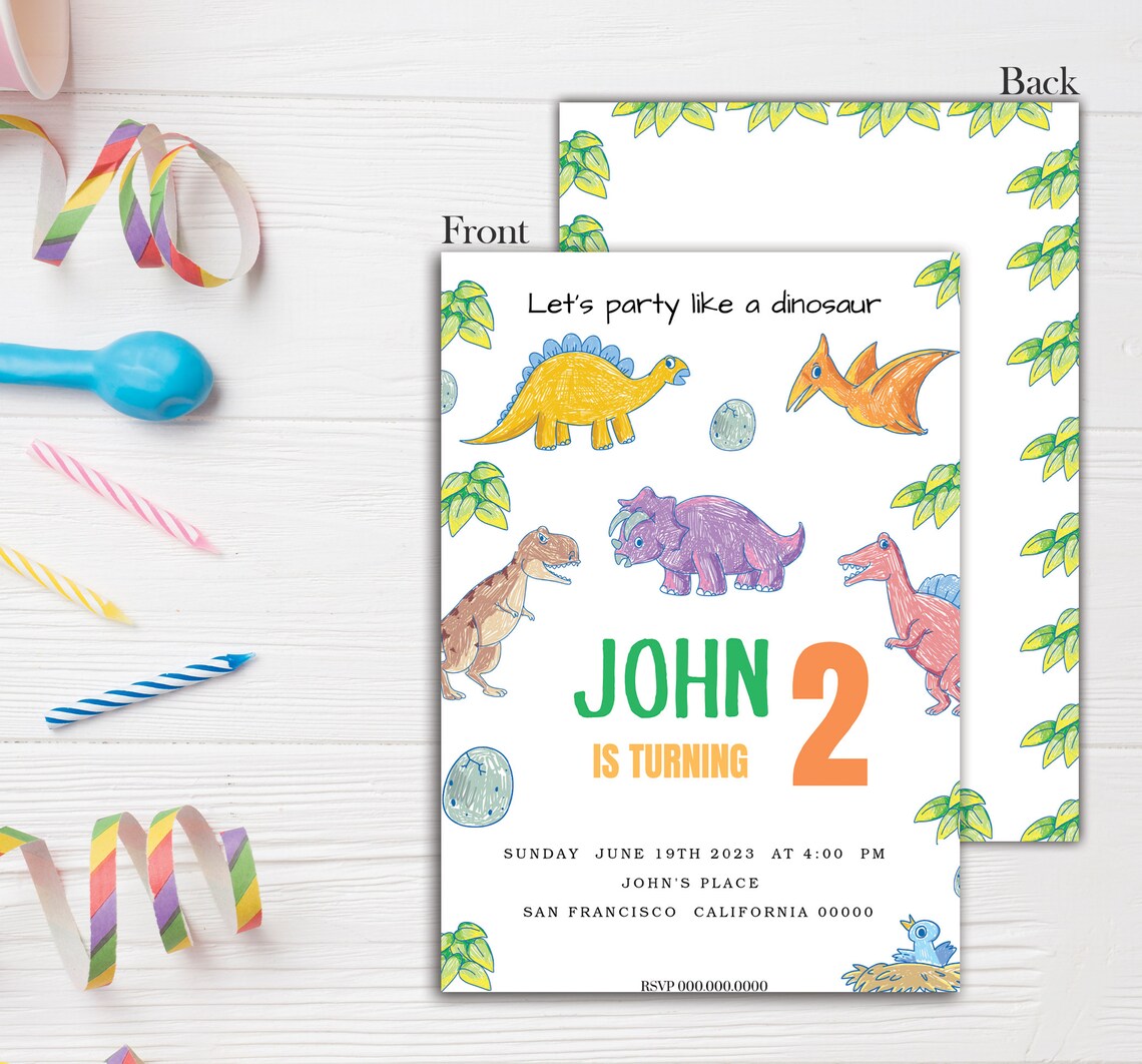 Dinosaur Birthday Party Canva Invitation Template, Dinosaur Birthday ...