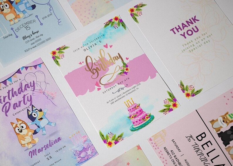 Editable Girl Birthday Invitation Canva Template Girl Party Invitation ...