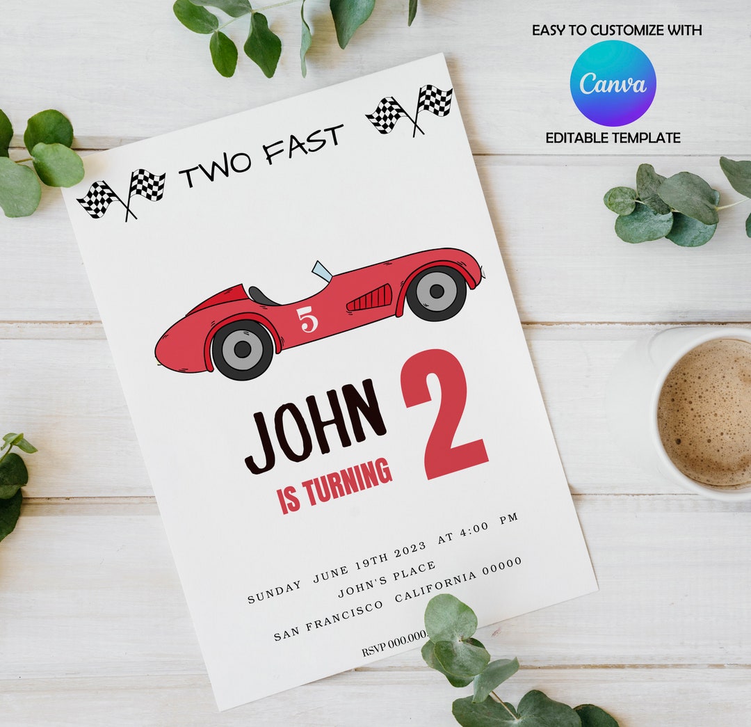 Two Fast Car First Birthday Invitation Two Fast Car Birthday Canva ...