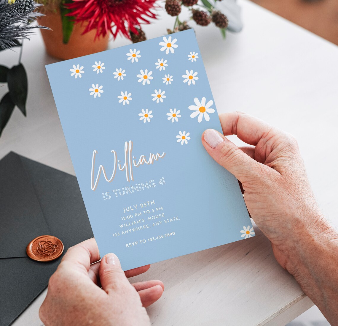 Editable Retro Daisy Birthday Party Invitation Template - Etsy