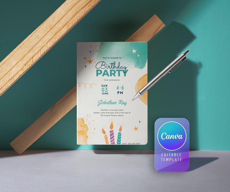 Editable Girl Birthday Invitation Canva Template Girl Party Invitation ...