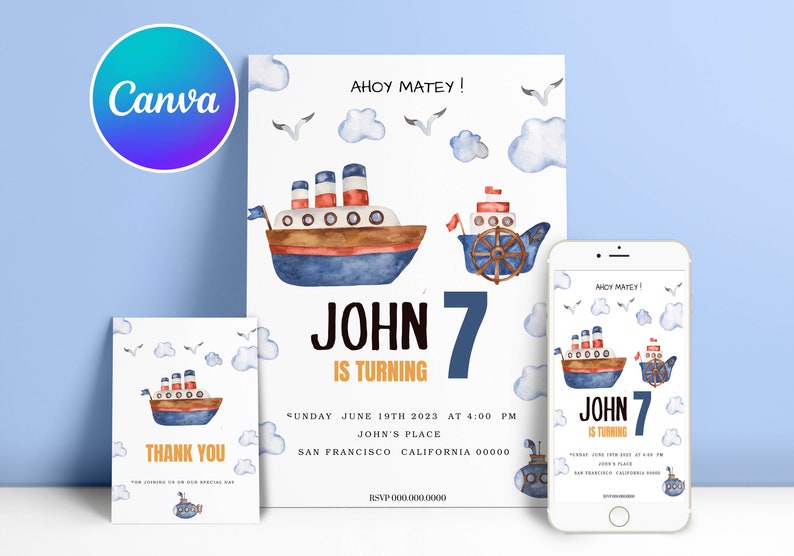 Editable Kids Birthday Invitation Canva Template Kids Party Invitation ...