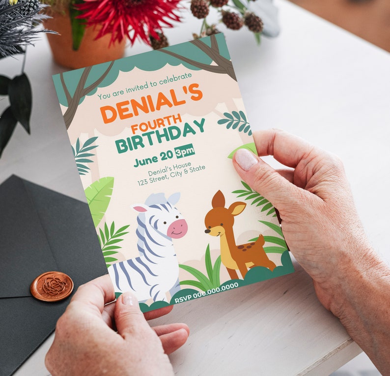 Editable Kids Birthday Invitation Canva Template Kids Party Invitation ...