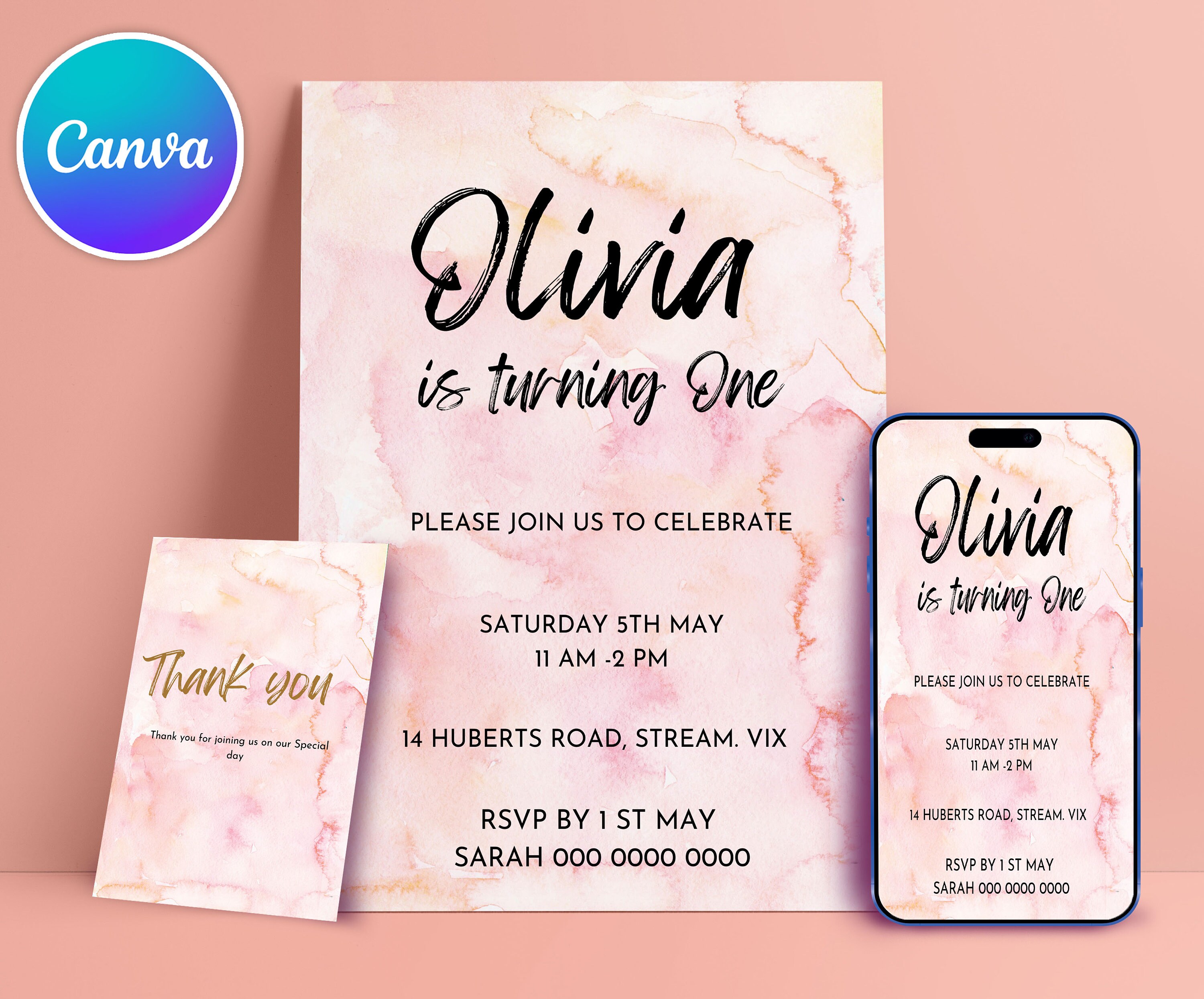 Editable Girl Birthday Invitation Canva Template Girl Party Invitation ...