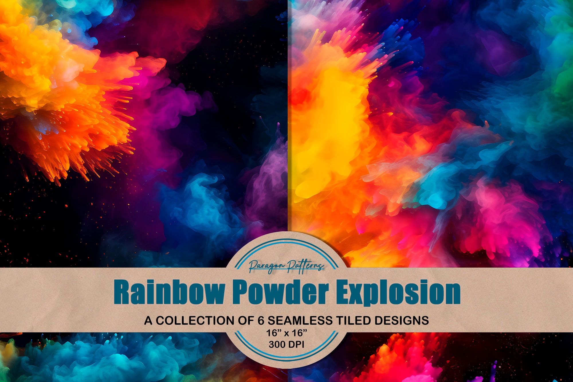 Rainbow Powder Explosion Seamless Repeatable Patterns, Digital Paper ...