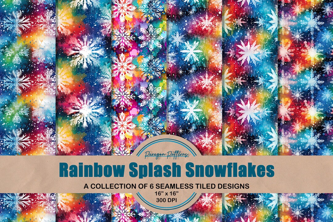 Rainbow Paint Splash Snowflakes Seamless Patterns 6 Festive - Etsy