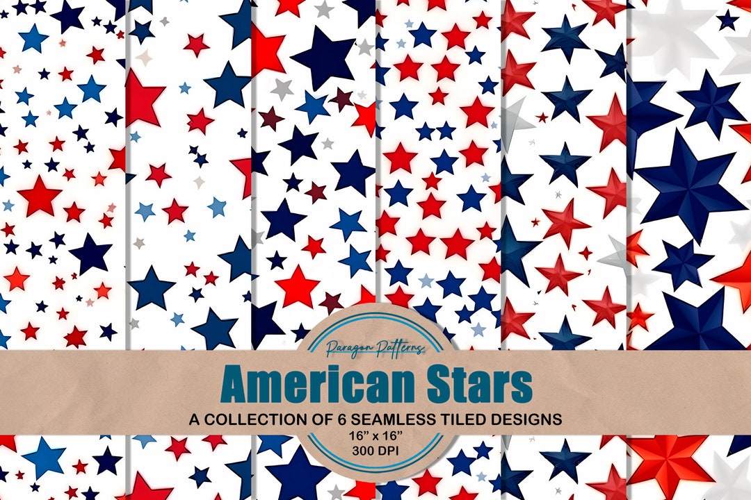 Red, White, & Blue Stars Seamless Pattern, Tumblers, Scrapbooking ...