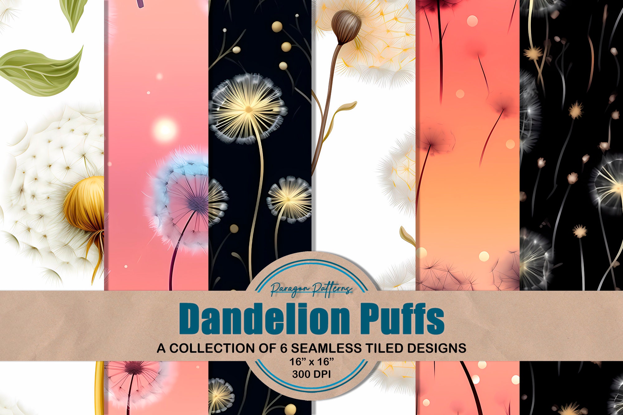 Dandelion Puffs Seamless Repeatable Patterns, Digital Paper Set ...