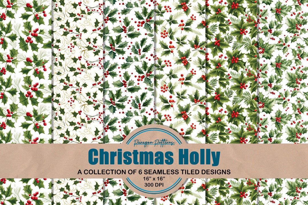 Christmas Holly Leaves Seamless Pattern Set of 8 Festive - Etsy