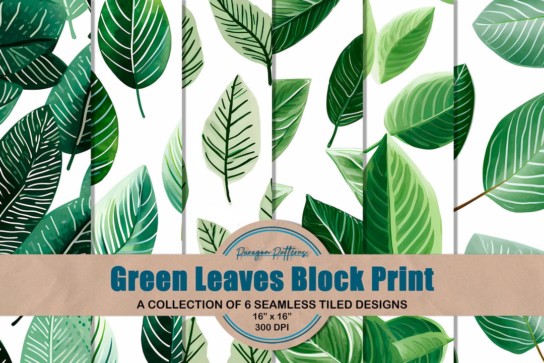Green Leaves Block Print Seamless Repeatable Pattern, Digital Paper ...