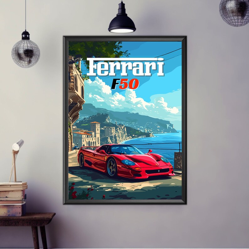 Ferrari F50 Poster, Ferrari F50 Print, Car Print, Car Poster, 1990s Car ...