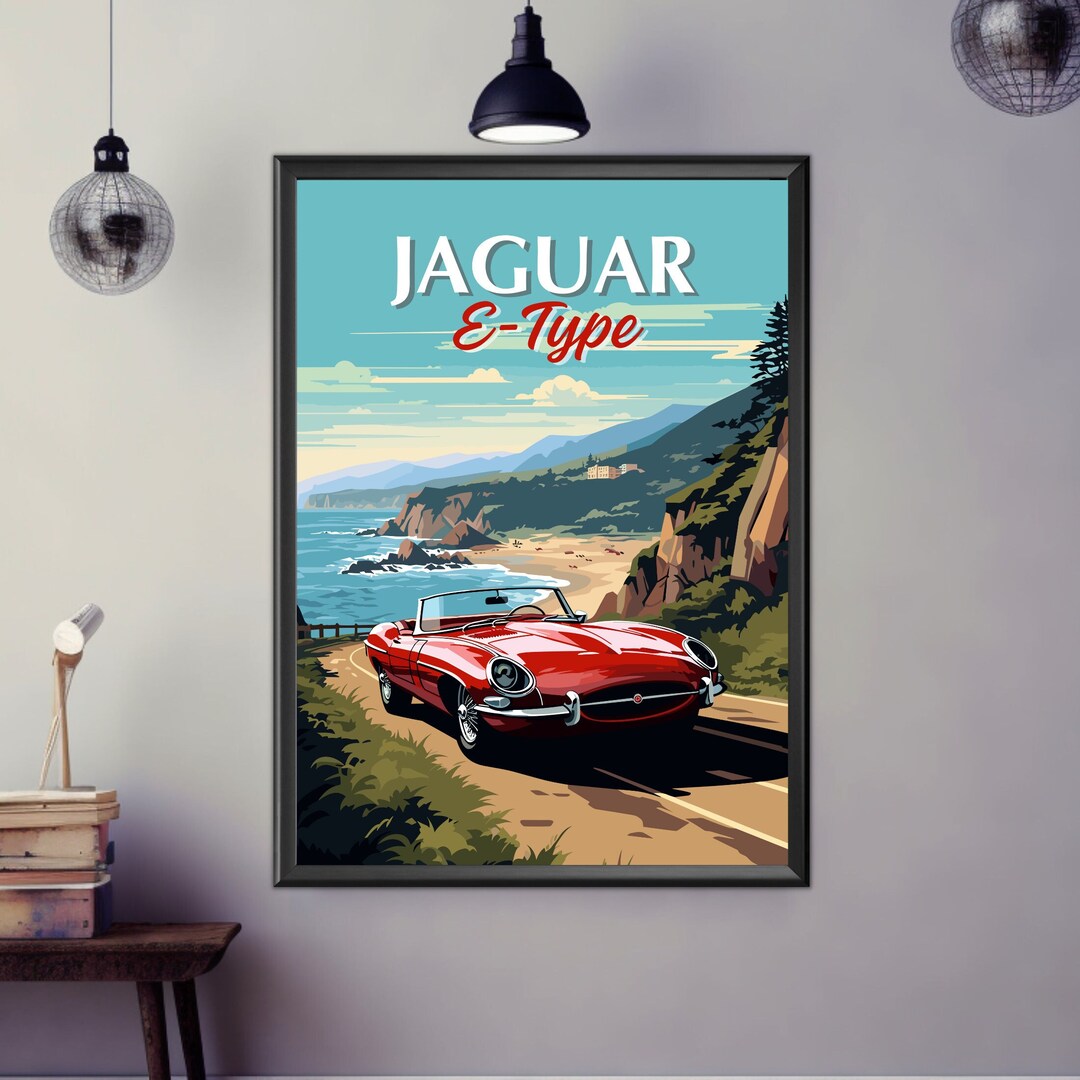 Jaguar E-type Poster, Car Print, Jaguar E-type Print, Car Art, Classic ...