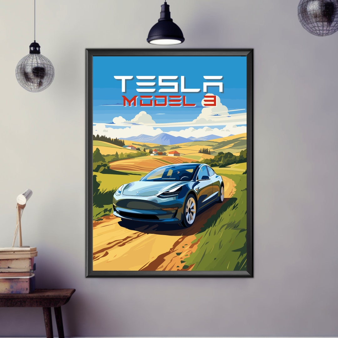 Tesla Model 3 Poster, Tesla Model 3 Print, 2010s Car, Electric Vehicle ...
