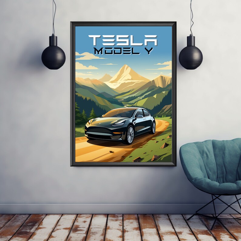 Tesla Model Y Poster, Tesla Model Y Print, 2010s Car, Electric Vehicle ...