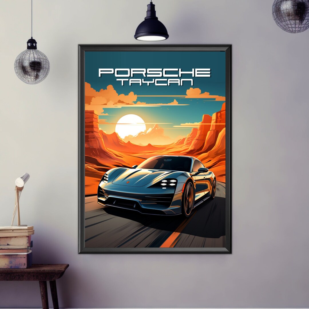 Porsche Taycan Poster, Porsche Taycan Print, 2020s Car, Electric ...