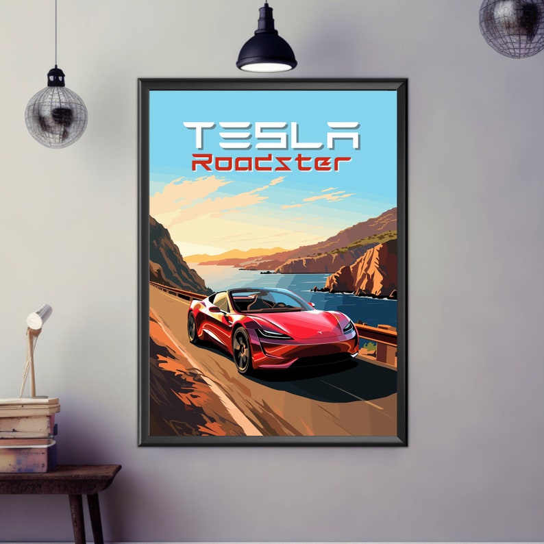 Tesla Roadster Poster, Tesla Roadster Print, 2010er Jahre Auto ...