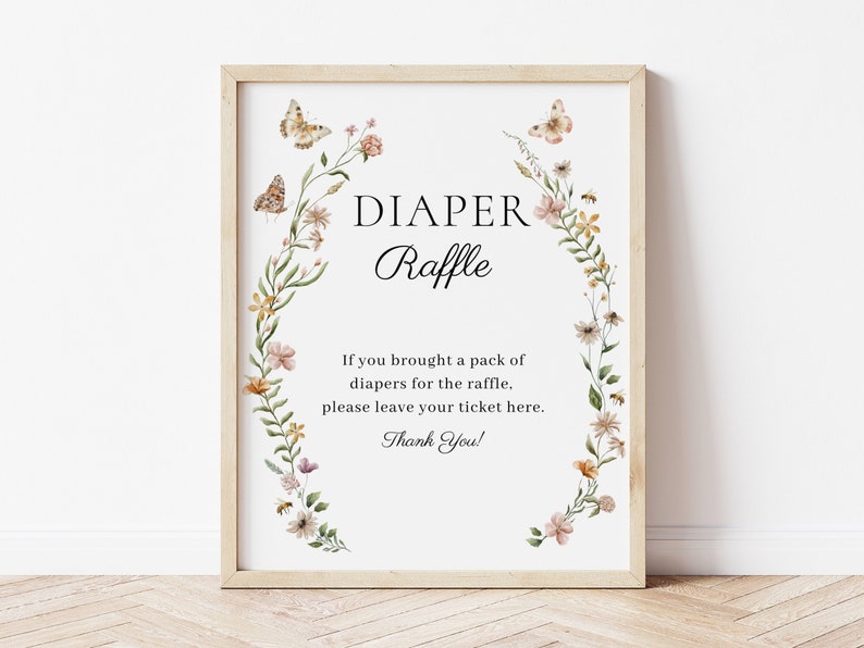 Diaper Raffle Sign, Diaper Raffle Ticket, Wildflower Baby Shower ...