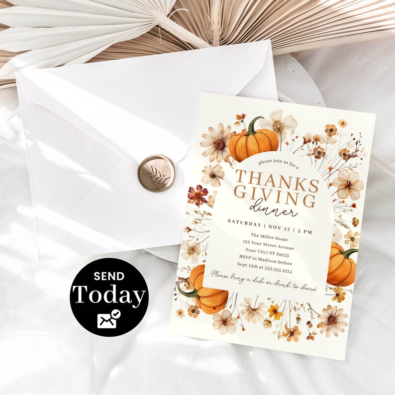 Editable Thanksgiving Dinner Invitation Template Canva, Pumpkin ...
