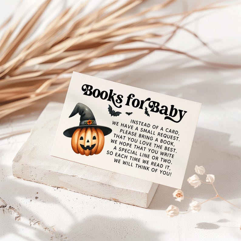 Halloween Pumpkin Books for Baby Invitation Insert (editable Template ...