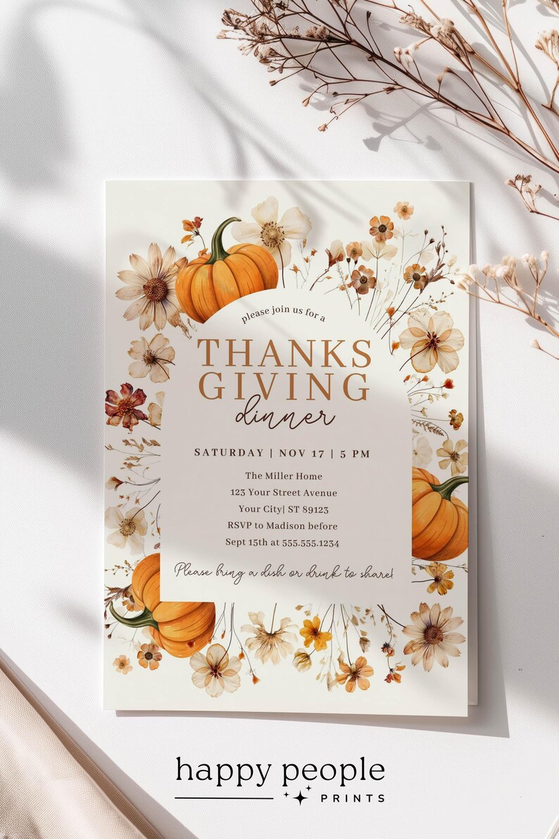 Editable Thanksgiving Dinner Invitation Template Canva, Pumpkin ...