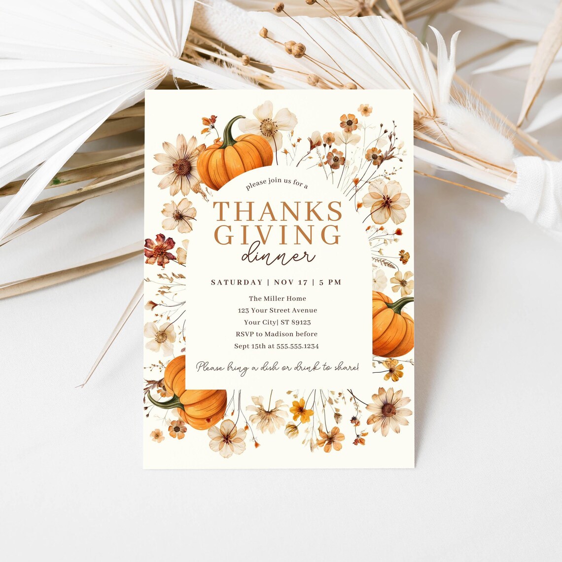 Editable Thanksgiving Dinner Invitation Template Canva, Pumpkin ...
