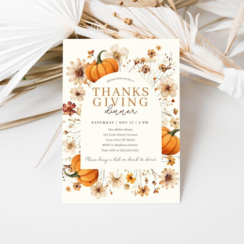 Editable Thanksgiving Dinner Invitation Template Canva, Pumpkin ...