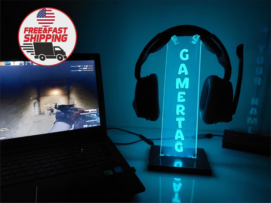 Custom RGB Acrylic Headphone Stand With Personalized Gamer Tag - Gaming ...