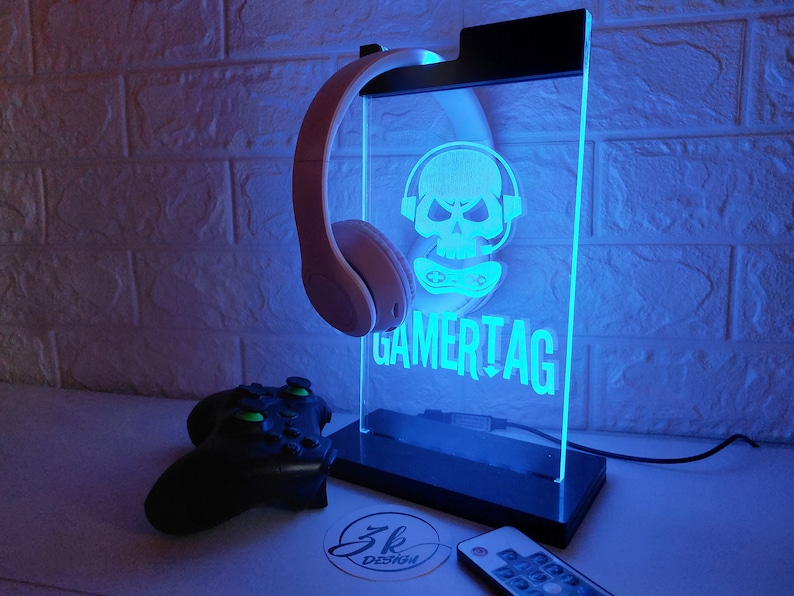 RGB Illuminated Personalized Gamertag Acrylic Headphone Stand ...