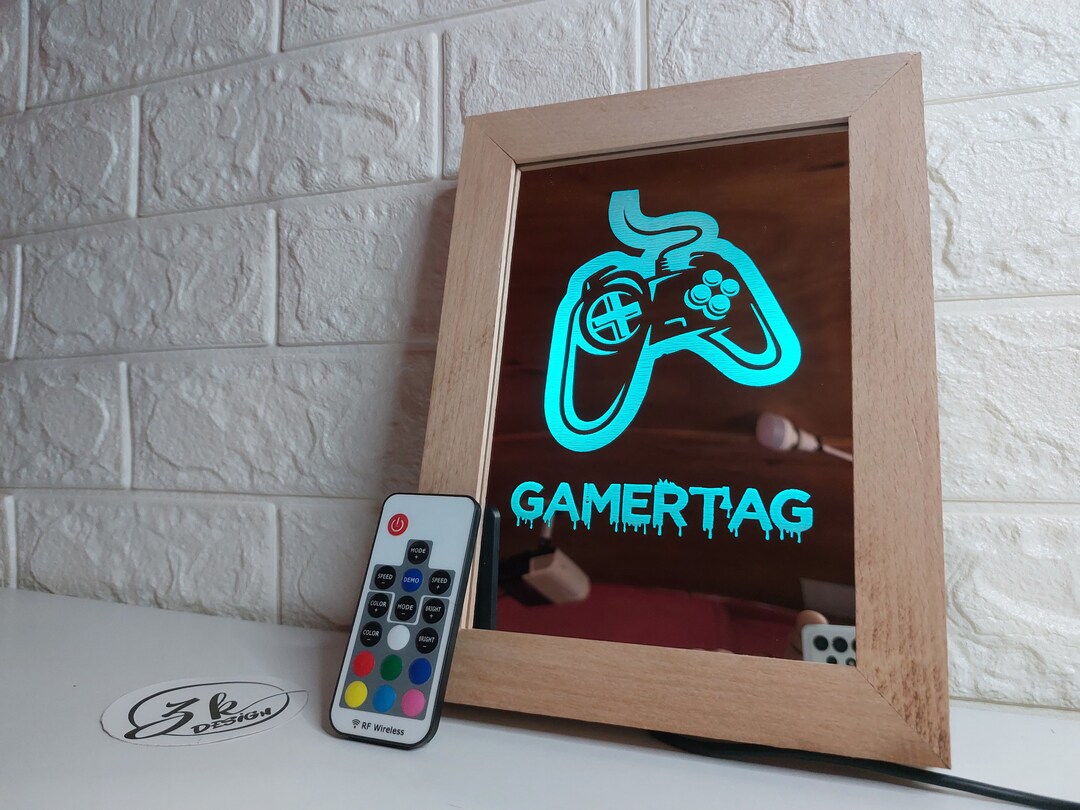 Customizable Gamertag Sign Mirrored Acrylic Wooden Frame RGB ...
