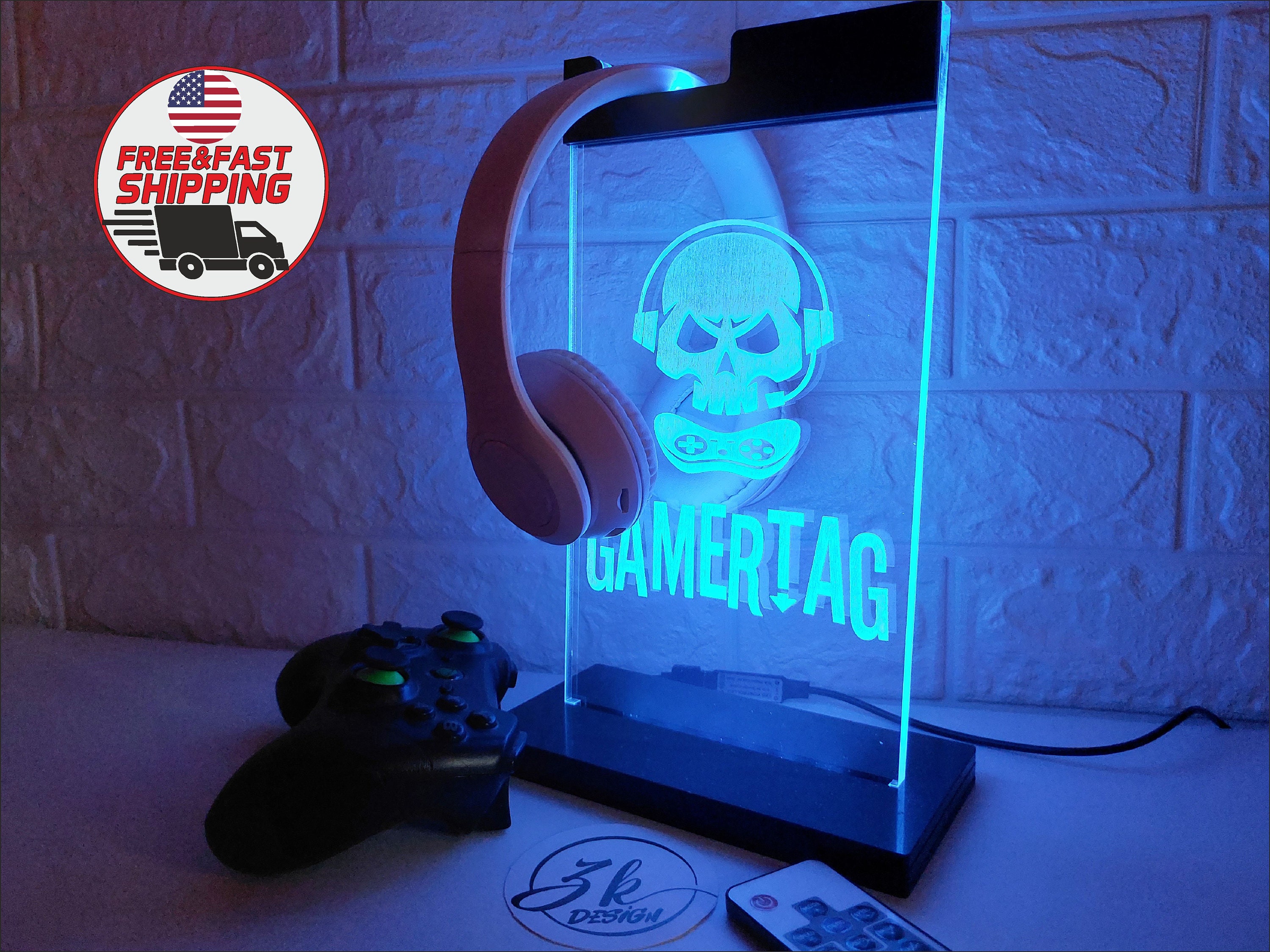 RGB Illuminated Personalized Gamertag Acrylic Headphone Stand ...