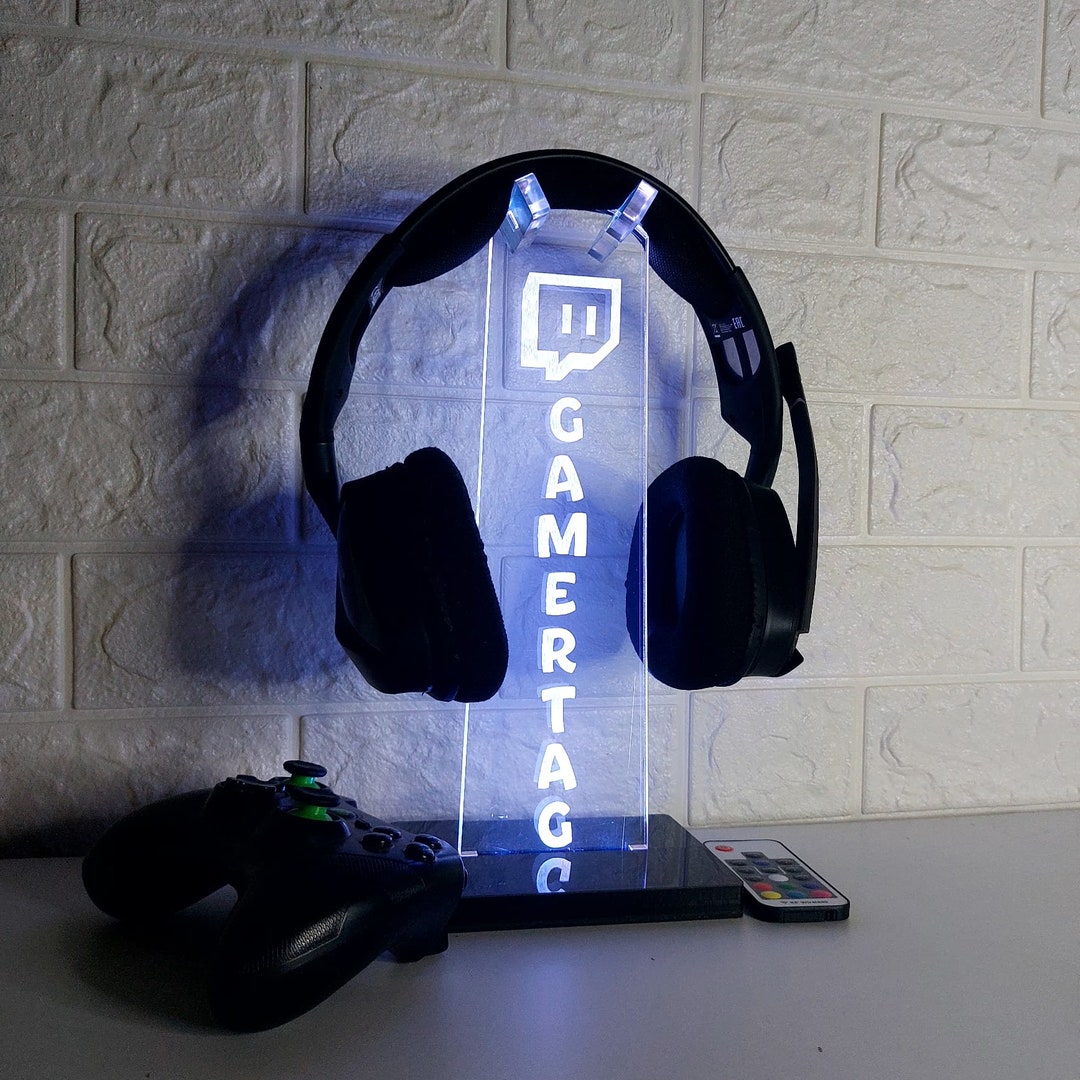 Personalized Acrylic Gamer Tag Headphone Stand With RGB LED Lighting ...