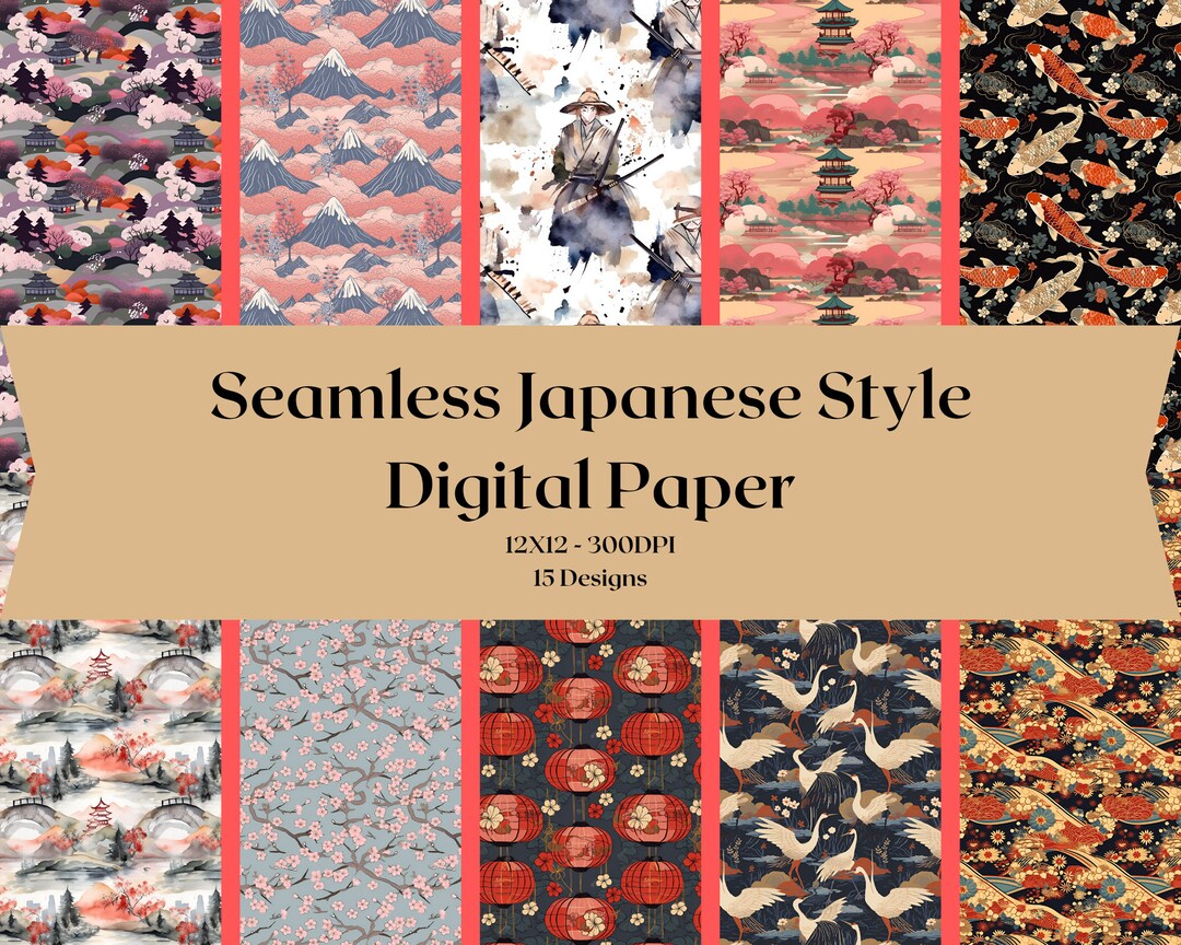 Japanese Style Digital Paper Patterns – Seamless Textures – 15 Designs ...