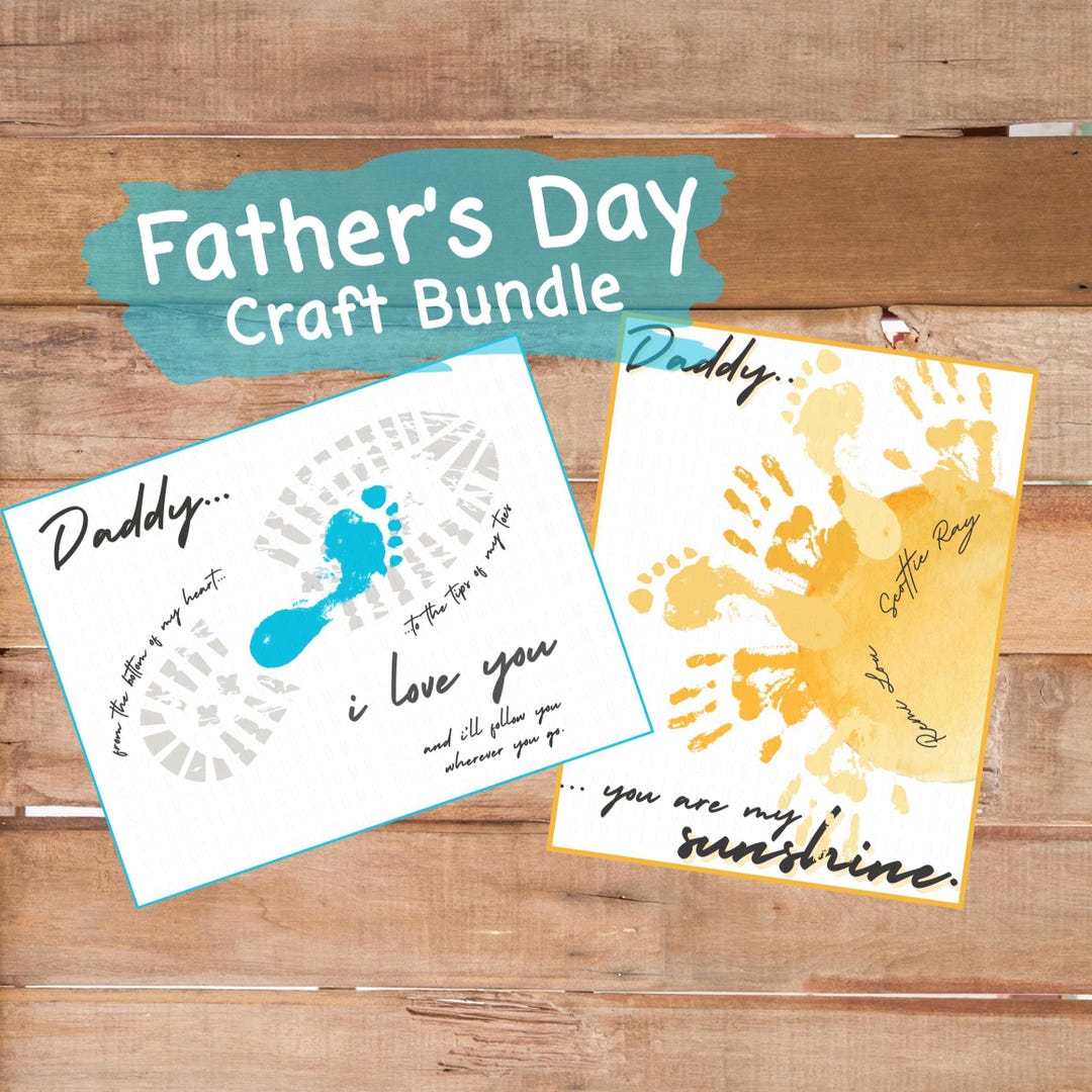 Father's Day Printable Handprint Craft Bundle, Handprint and Footprint ...