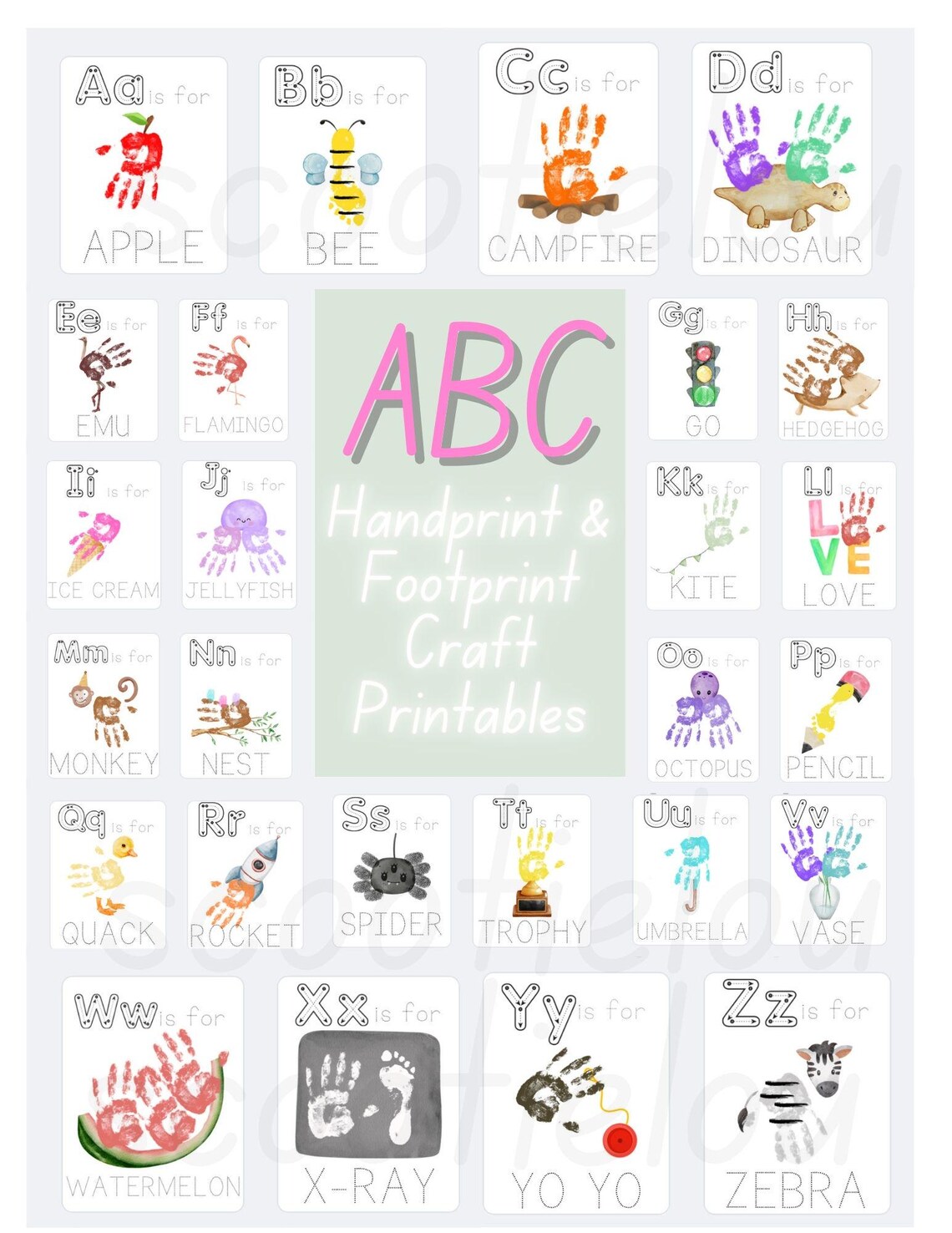 Printable Handprint ABC Craft Bundle, Handprint and Footprint and ...