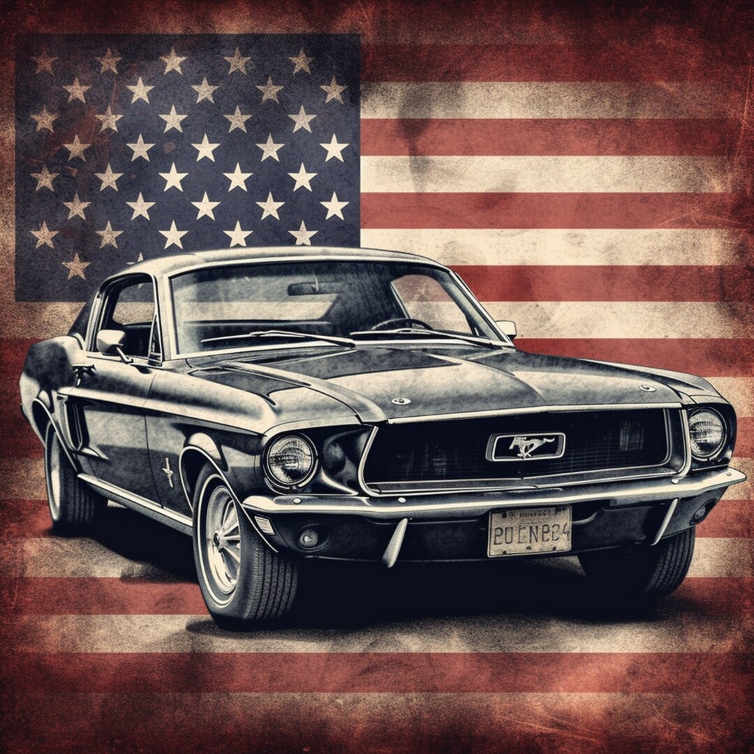 Mustang With American Flag Background Digital Art File, High Resolution ...